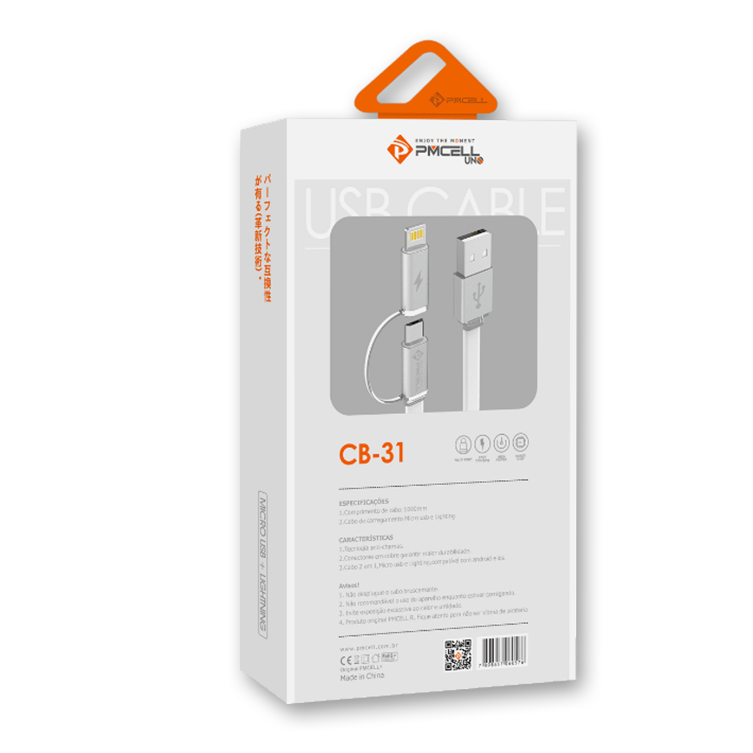 Cabo CB31 2 em 1 Micro USB + Lightning - Carregamento Rápido - Pixelpresso: Moda Café | Universo ...